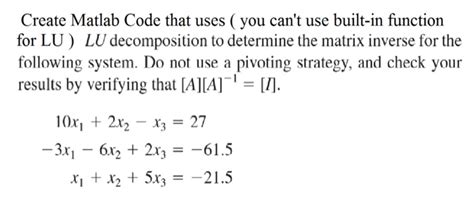 solved create matlab code that uses you can t use built in
