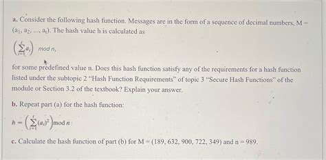 [solved] a consider the following hash function messages are in the form course hero