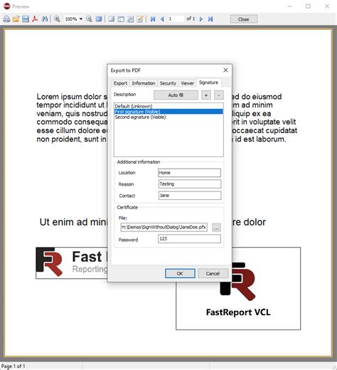 how to create and sign pdf files in delphi with multiple digital signatures fast reports