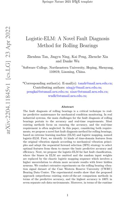 pdf logistic elm a novel fault diagnosis method for rolling bearings