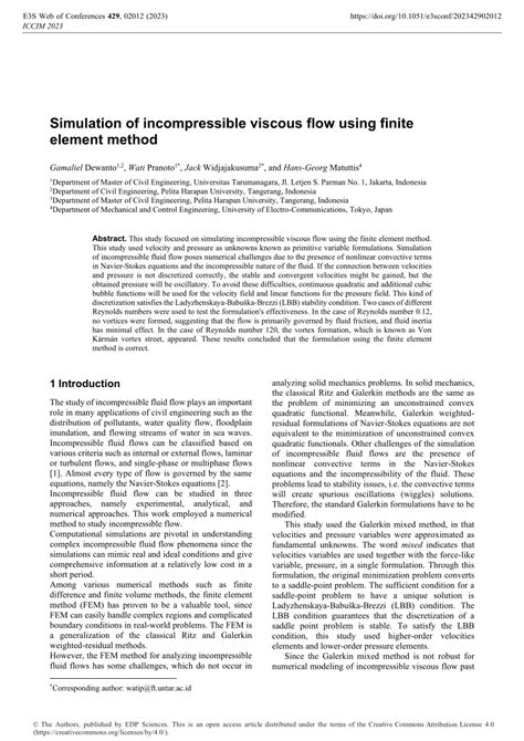 pdf simulation of incompressible viscous flow using finite element method