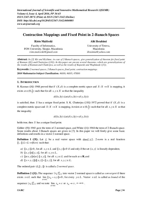 pdf contraction mappings and fixed point in 2 banach spaces risto malcheski
