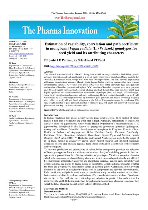 pdf estimation of variability correlation and path coefficient in mungbean [vigna radiata l