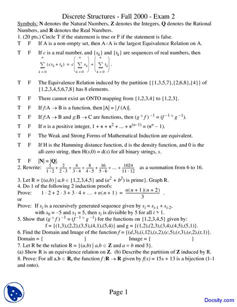 real numbers discrete structures exam docsity
