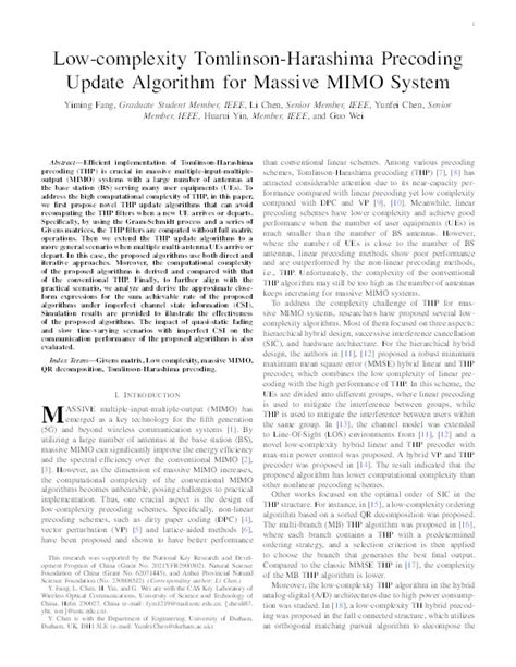 low complexity tomlinson harashima precoding update algorithm for massive mimo system