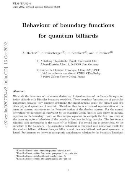 pdf behaviourof boundary functions forquantumbilliards · behaviourof boundary functions