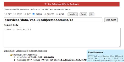 REST API Error METHOD NOT ALLOWED PATCH Salesforce Stack Exchange