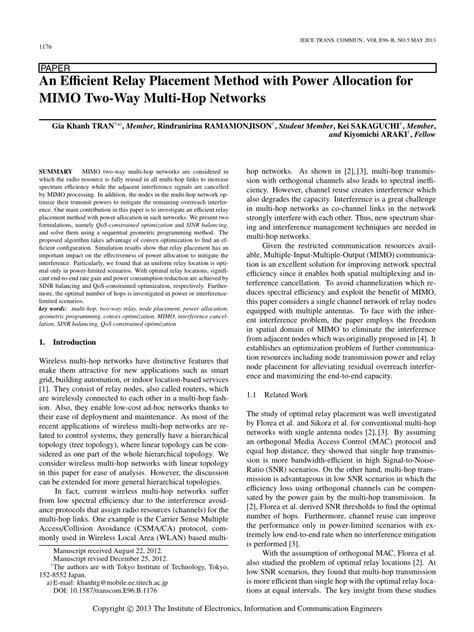 pdf an efficient relay placement method with power allocation for mimo two way multi hop networks