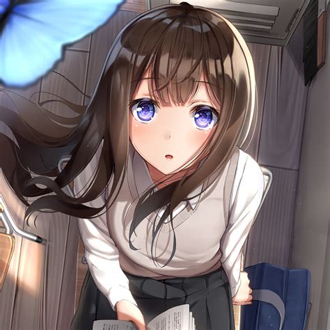 2048x2048 Anime Girl School Looking Upward Butterfly 4k Ipad Air Hd 4k Wallpapersimages
