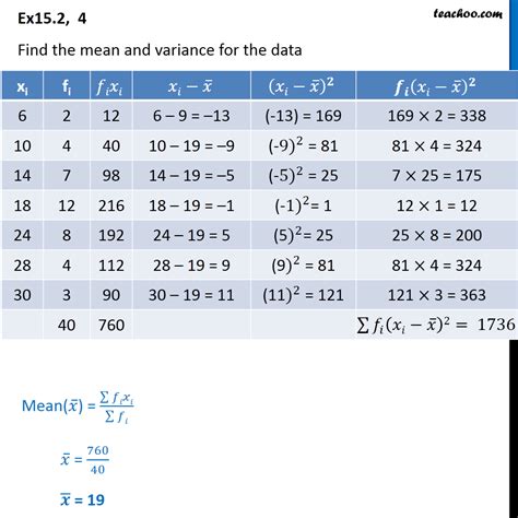 Ex Find Mean And Variance Xi Fi Chapter Class