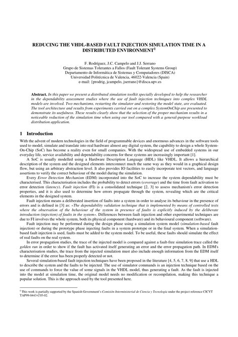 pdf reducing the vhdl based fault injection simulation time in a distributed environment