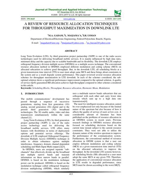 pdf a review of resource allocation techniques for throughput maximization in downlink lte