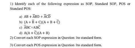 solved 1 identify each of the following expression as sop