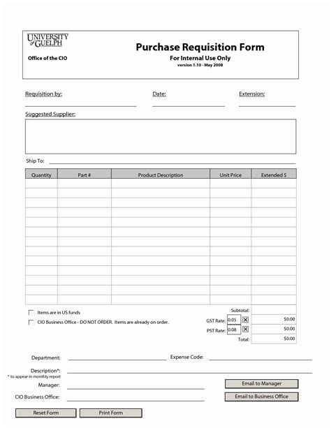 Sample Purchase Requisition Form