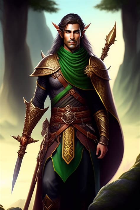 Lexica Male Elf Ranger Standing On A Rock With An Elven Bow In His Hands Custom Character Art