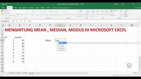menghitung mean median modus dengan ms excel youtube