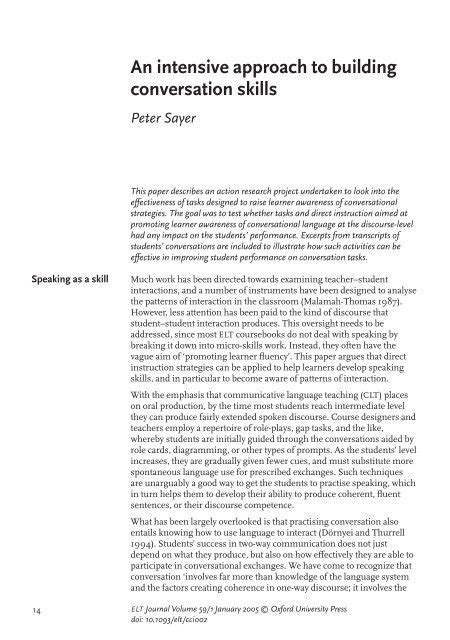 An Intensive Approach To Building Conversation Skills Peter Sayer