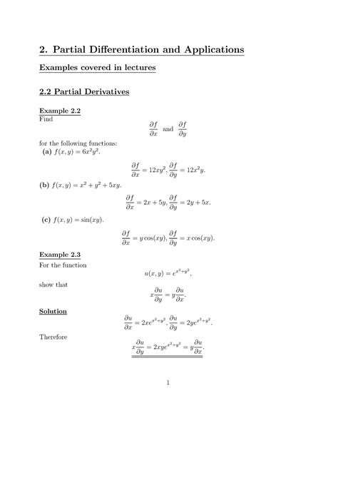 section 2 examples 2 partial differentiation and applications examples covered in lectures 2