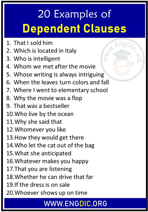 20 Examples Of Dependent Clauses EngDic