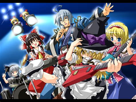 Alice Margatroid Black Hair Blonde Hair Blue Eyes Blush Boots Doll Dress Gray Hair Group Guitar