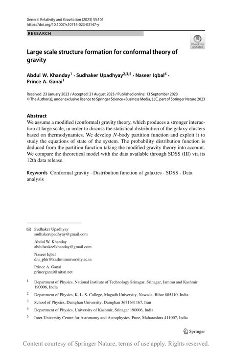 large scale structure formation for conformal theory of gravity request pdf