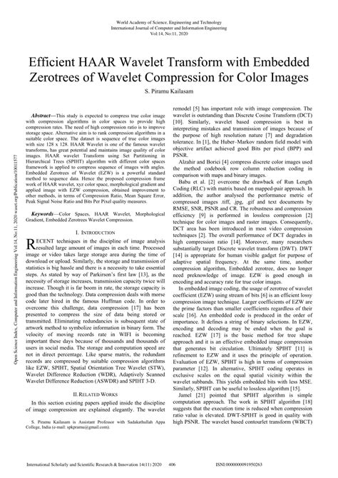 pdf efficient haar wavelet transform with embedded zerotrees of wavelet compression for color