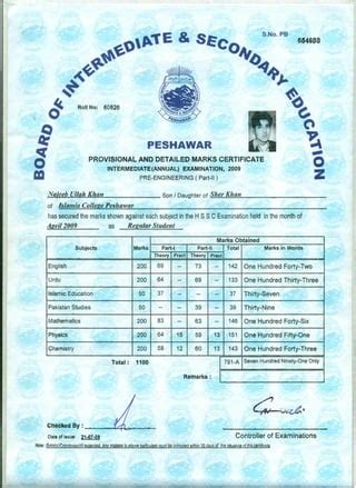 Inter Result Card PDF
