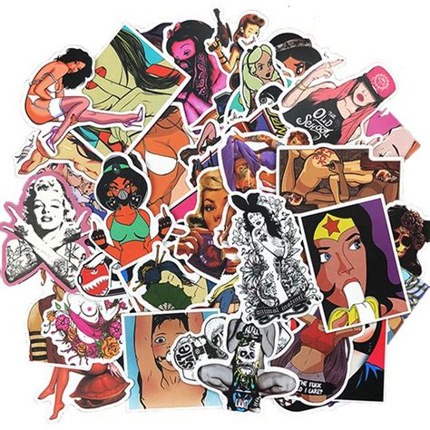 50 Pcs Beauty Pop Art Girl Stickers Fashion Vulgar Graffiti Sticker Pack For Personalize Laptop