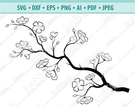 Tree Branch With Flowers Cherry Blossoms SVG Sakura Cricut Etsy