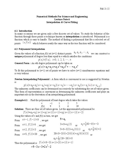 ch 6 math 5 lecture note pdf spline mathematics interpolation