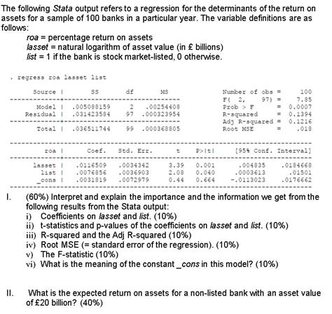 solved the following stata output refers to a regression for
