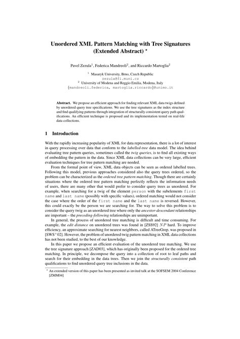 pdf unordered xml pattern matching with tree signatures