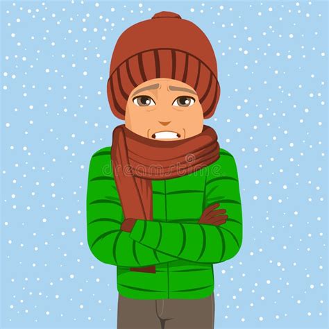 Sad Man Feeling Cold In Hat And Down Jacket Sitting Close To Radiator Stock Vector