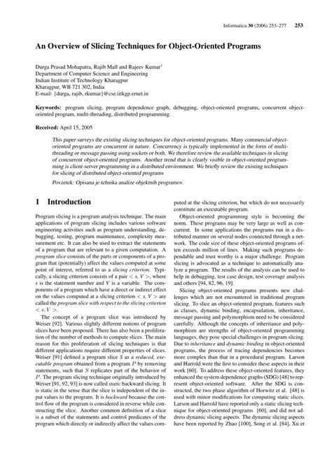 pdf an overview of slicing techniques for object oriented programs · an overview of slicing