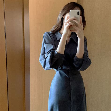 클라우드나인 데이트룩 하객룩 가을 주문폭주 허리슬림 몸매보정 원피스 7부 긴팔 롱셔츠 허리끈 원피스 20대 30대 결혼식