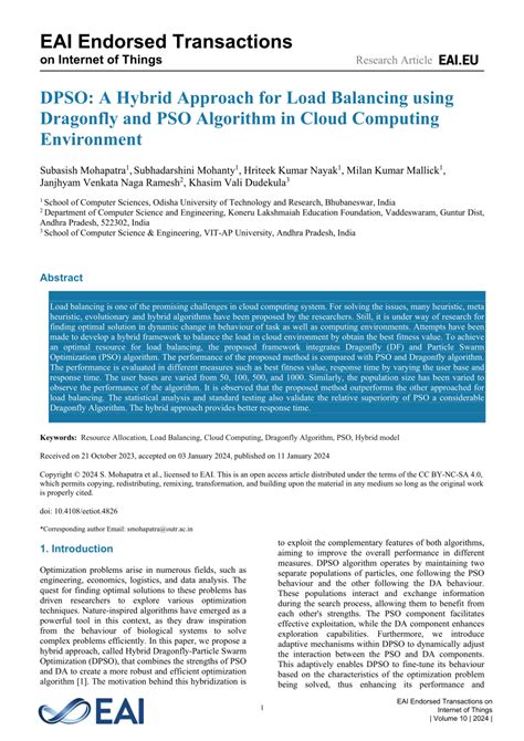 pdf dpso a hybrid approach for load balancing using dragonfly and pso algorithm in cloud