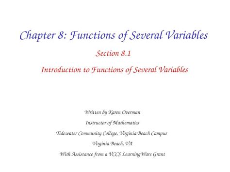 ppt chapter 8 functions of several variables section 8 1 introduction to functions of several