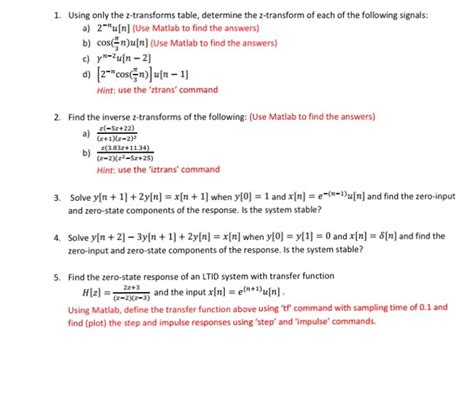 solved 1 using only the z transforms table determine the