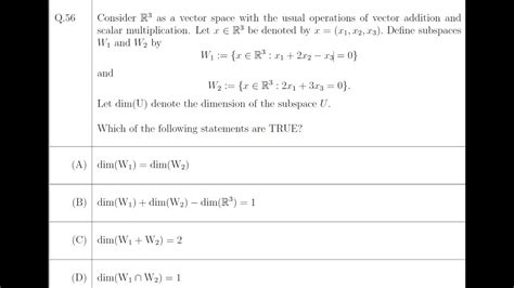 linear algebra question on dimension of subspaces in gate 2022 exam youtube