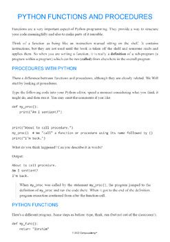PYTHON FUNCTIONS AND PROCEDURES TEACHING PACK By Compucademy TPT