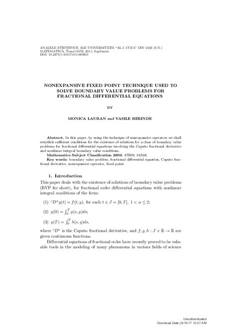 pdf nonexpansive fixed point technique used to solve boundary value problems for fractional