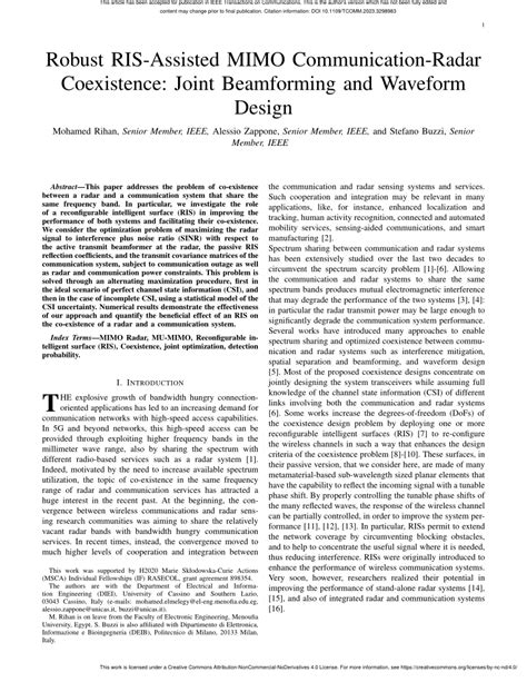 pdf robust ris assisted mimo communication radar coexistence joint beamforming and waveform