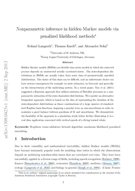 pdf nonparametric inference in hidden markov models using p splines alexander sohn