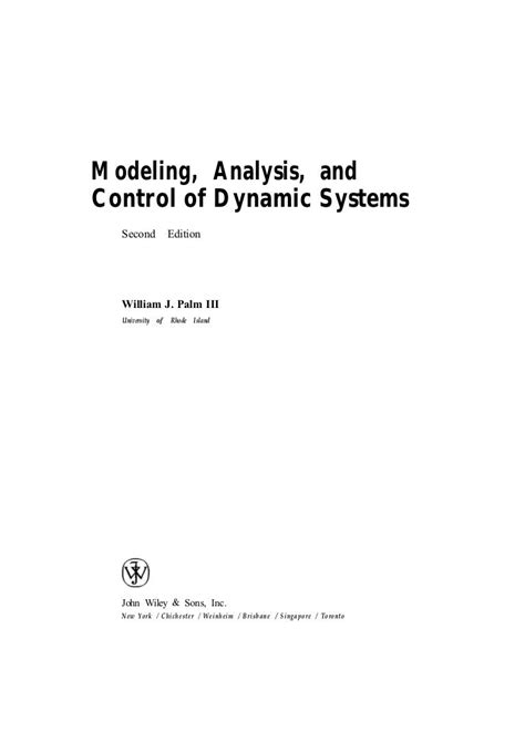 modeling analysis and control of dynamic systems