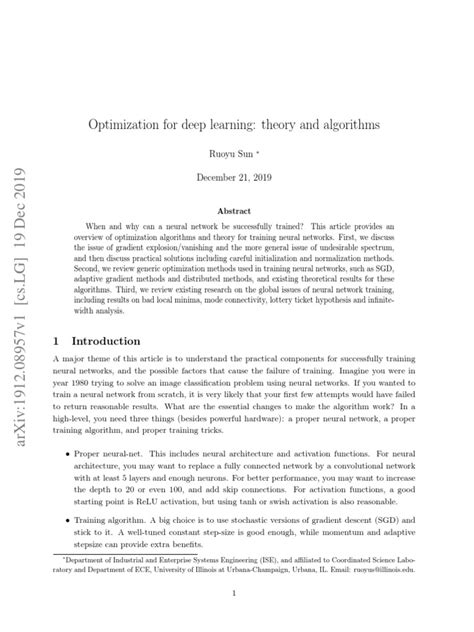 optimization for deep learning theory and algorithms pdf artificial neural network