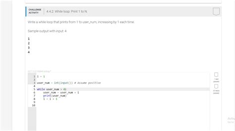 Solved Challenge Activity While Loop Print To N Chegg