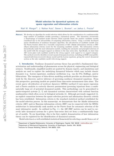 pdf model selection for dynamical systems via sparse regression and information criteria