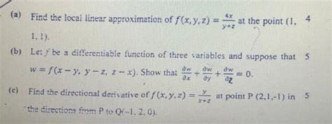 solved a find the local linear approximation of f x y z