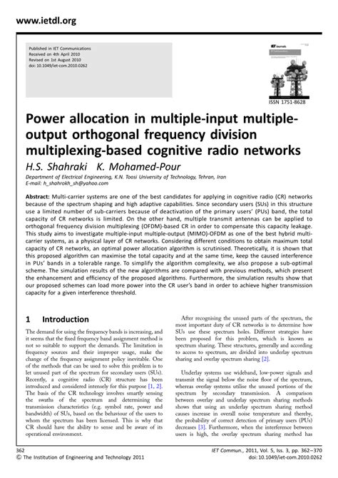 pdf power allocation in multiple input multipleoutput orthogonal frequency division