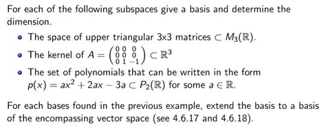 solved for each of the following subspaces give a basis and